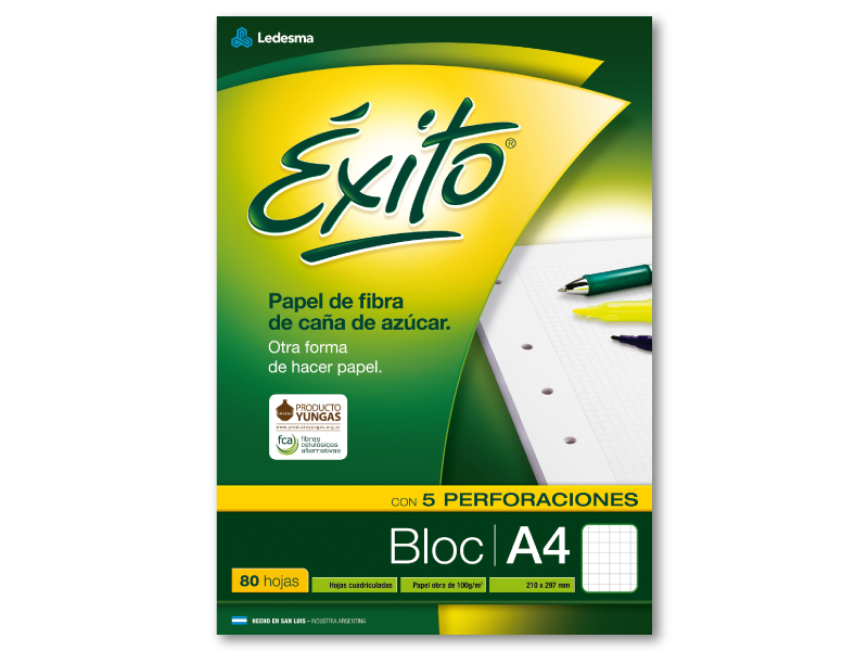 BLOC A4 ÉXITO (21×29,7cm) CON 5 PERFORACIONES CUADRICULADO | Ledesma Papel Online