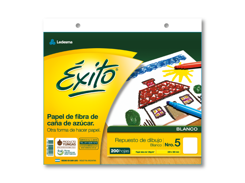 REPUESTO DE DIBUJO N°5 EXITO BLANCO 200 HOJAS | Ledesma Papel Online